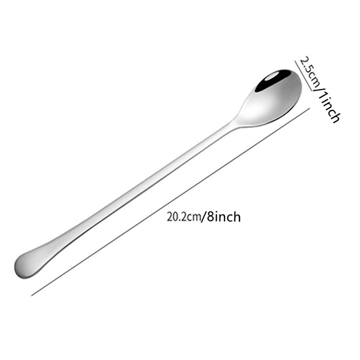8 Inch Long Handle Spoon Iced Tea Spoons, 4pcs Coffee Spoon, Premium Stainless Steel Cocktail Stirring Spoons for Mixing, Tea, Ice Cream, Milkshake, Cold Drink (Silver)
