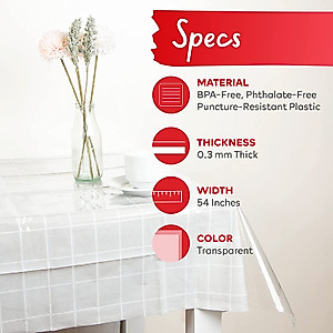 XFasten Plastic Table Cover Transparent 54 x 54 Inch Waterproof, Stain-Proof Vinyl Clear Plastic Tablecloth Protector Non-Yellowing Square Clear Table Cover Protector for Dining Room Table