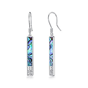 Long Inlay Vertical Bar Abalone Shell Dangle Earrings for Women 925 Sterling Silver Dangling Drop Hypoallergenic Jewelry