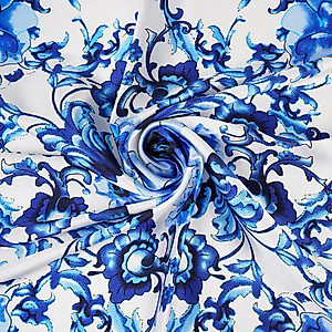 YOUR SMILE 100% Silk Scarf Women’s Fashion Pattern Large Square Satin Headscarf Headdress 24''x24'',Blue Flower