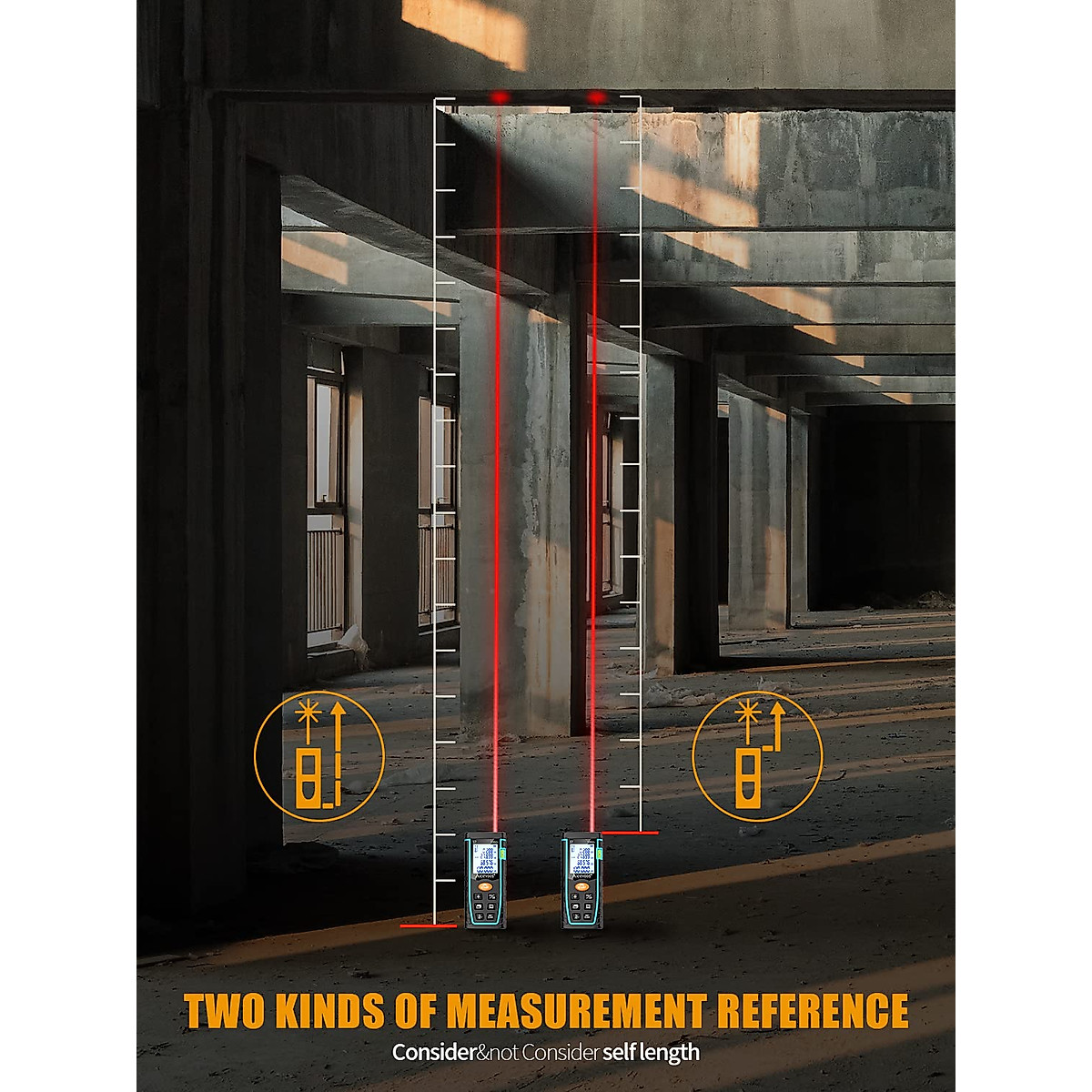 Aicevoos Laser Measure 165ft,Digital Laser Distance Meter, M/in/Ft Unit Switching Backlit LCD 4 Line Display IP54 Shockproof,Measure Distance, Area and Volume | 50M