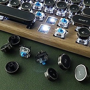 SUEHIODHY Retro Typewriter Keyboard Bluetooth5.0 LED Backlit Mechanical Keyboards 83keys Blue Switch with Stand Wired Punk Style Keyboard for Tablet/Desktop/Laptop/Cell Phone (Wood)