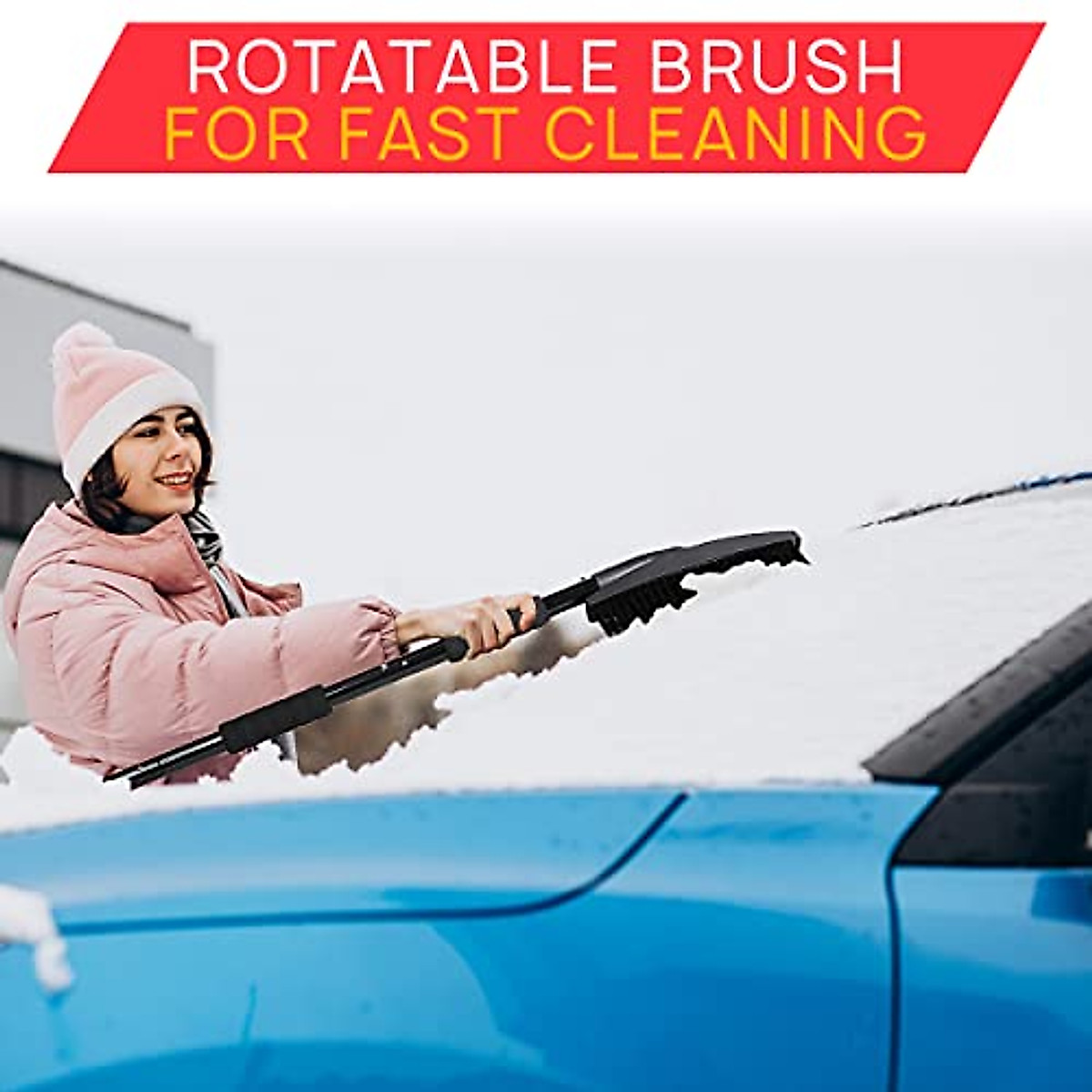 VaygWay 3 in1 Snow Shovel Kit- Premium Quality Portable Collapsible Replaceable Rotatable Head Snow Removal Brush Kit, Ice Scraper and Snow Brush Car Set with Carrying Bag for Cars Truck SUVs