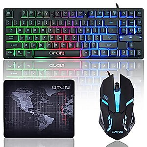 CHONCHOW 87 Keys TKL Gaming Keyboard and Mouse Combo, Wired LED Rainbow Backlit Keyboard 800-3200 DPI RGB Mouse, Gaming for PS4 Xbox PC Laptop Mac