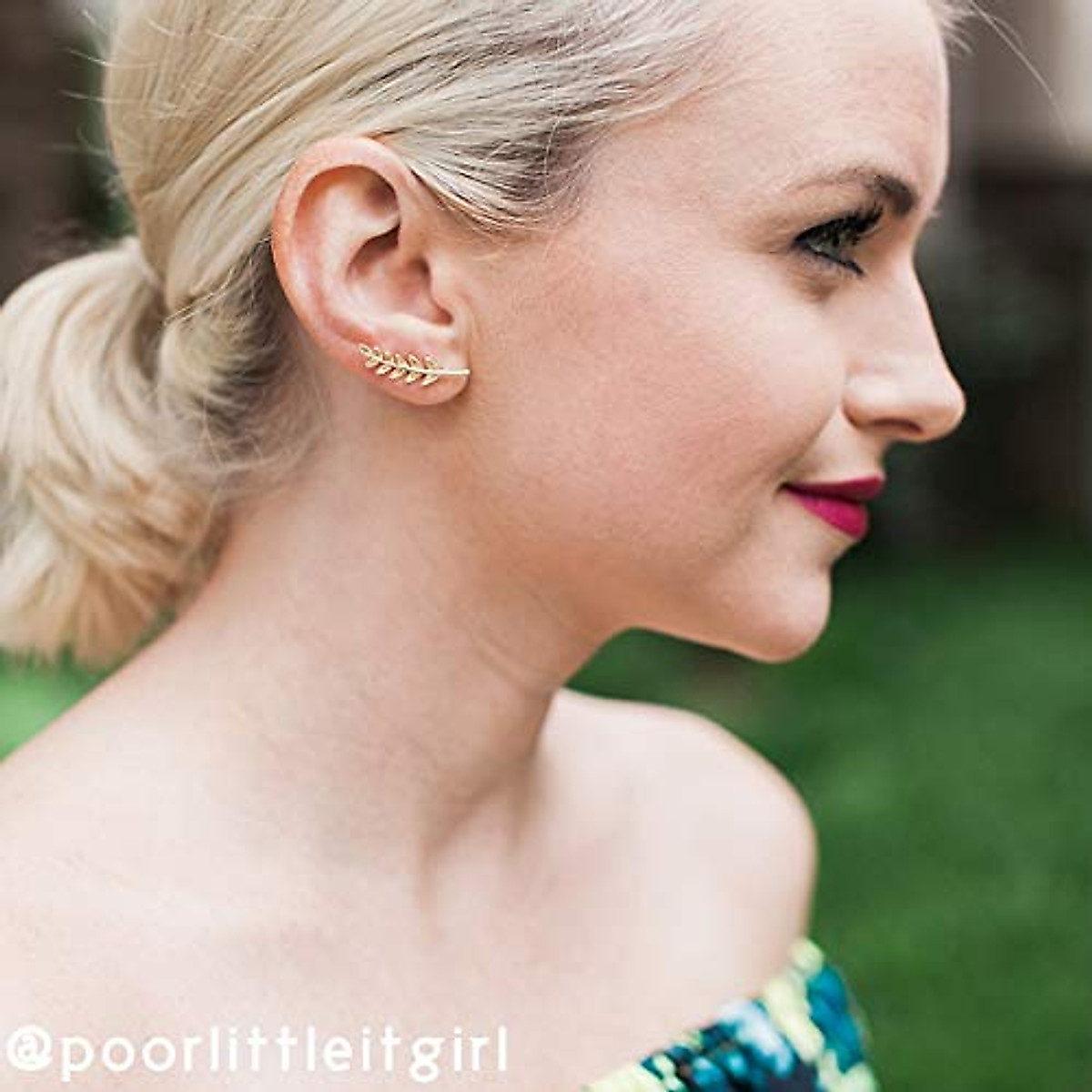 Humble Chic Ear Crawler Earrings for Women - Hypoallergenic Ear Climbers Earrings for Women - Statement Leaf Ear Jacket Earrings Studs - Gold Ear Cuff Bridal Earrings - Gold Earrings, 14K Gold Plated