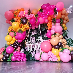 80pcs Hot Pink Balloons 12inch,Bright Pink Latex Balloons for Birthday Bridal Shower Wedding Bachelorette Party Decorations (with Hot Pink Ribbon)