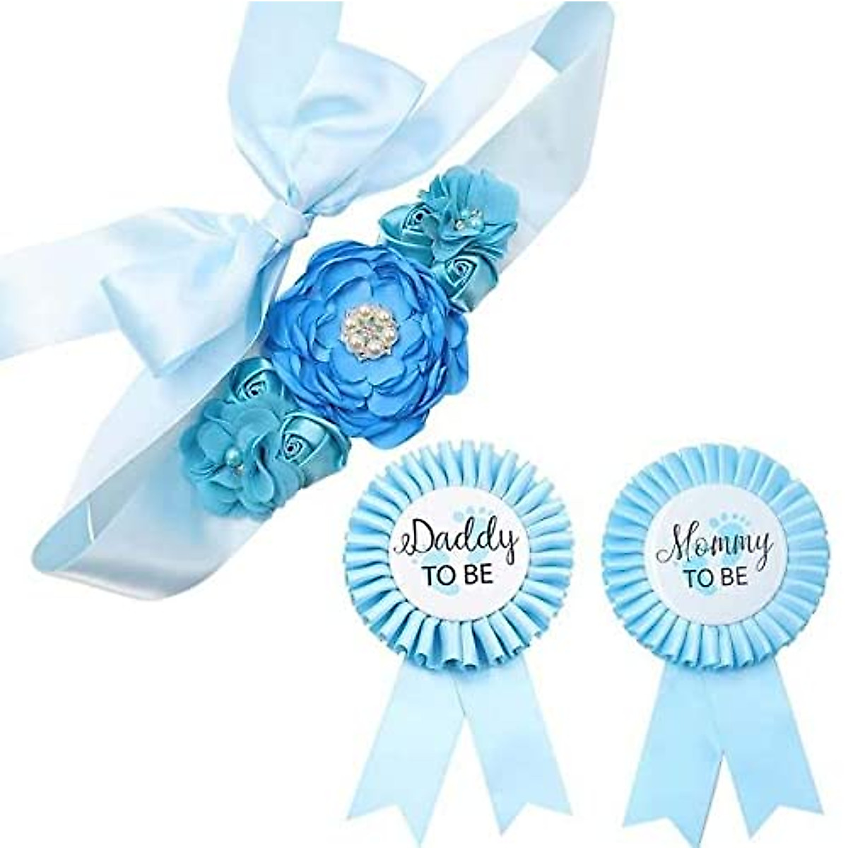 HAPPYLAND Baby Shower Decorations Set Mommy to be Daddy to be Corsage Baby Shower Mommy Sash Pregnancy Maternity Sash to Be Sash Keepsake