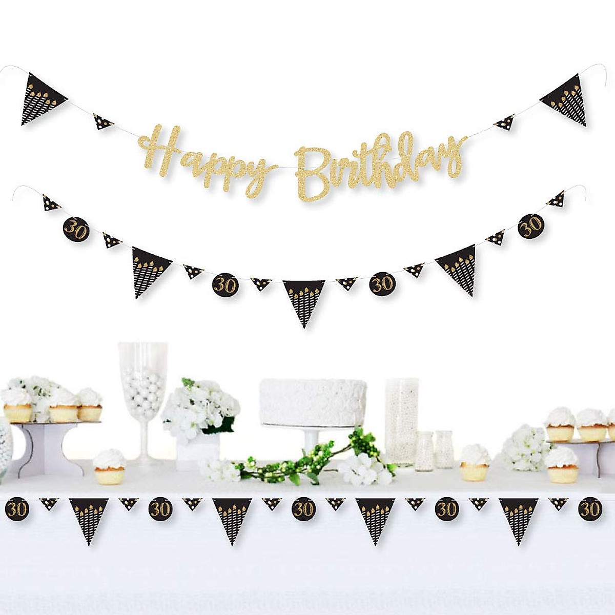 Big Dot of Happiness Adult 30th Birthday - Gold - Birthday Party Letter Banner Decoration - 36 Banner Cutouts - No-Mess Real Gold Glitter Happy Birthday Banner Letters