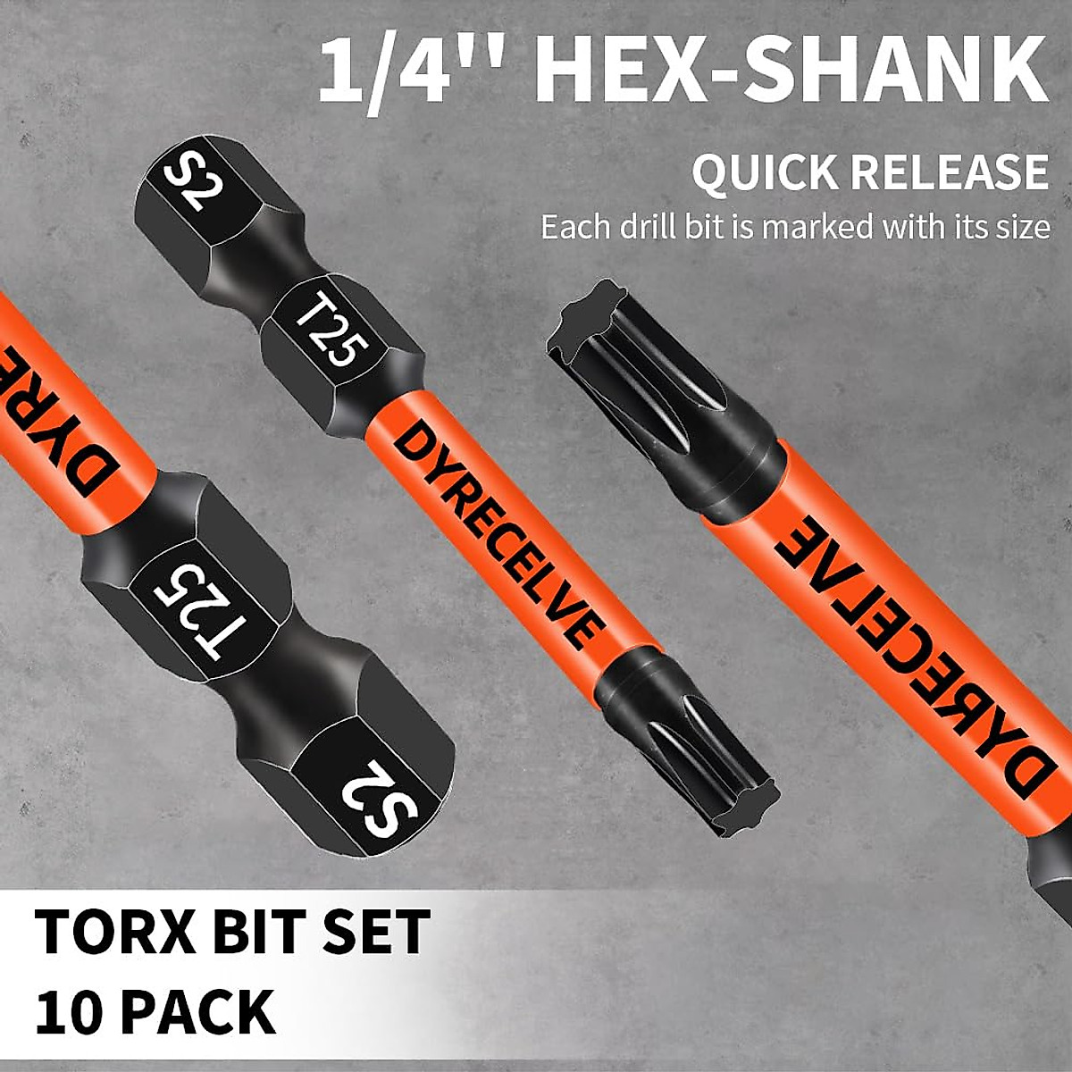 10-Pack T25 Torx Bits for Impact Driver- Torx Bit Set 2'' Long, Profession Star Bits Set, Magnetic T-25 Torx Bit, S2 Alloy Steel Torque Bits, T Bit Set 1/4'' Hex-Shank, Star Drill Bit Set, T25 Bit