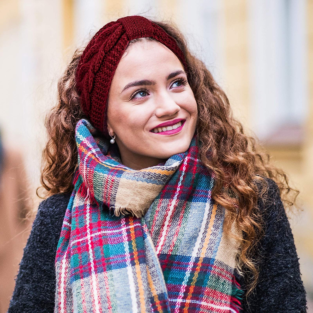 Whaline 4 Pack Winter Knit Headbands Twist Cable Head Wraps Fuzzy Lined Headband Knotted Crochet Turban Thick Ear Warmer Elastic Hair Band Accessories for Girls Women