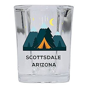 R and R Imports Scottsdale Arizona 2 Ounce Square Base Liquor Shot Glass Tent Design