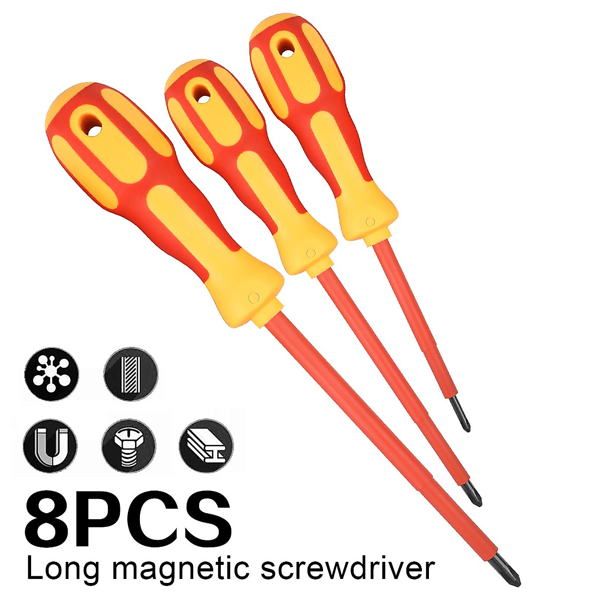 uoboeuq 9 Piece 1000V Insulated Electrician Screwdrivers Set with Magnetic Tips, Slotted and Phillips Bits Non-Slip Grip, with 1 Test pen Electrical screwdriver set