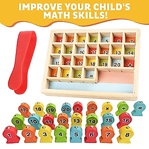 Magnetic Wooden Fishing Game For Kids, Math and Counting Toy Board Games For Toddlers & Kids Ages 3 4 5 Educational Preschool Montessori STEM Learning Kindergarten For Girls and Boys with Magnet Poles