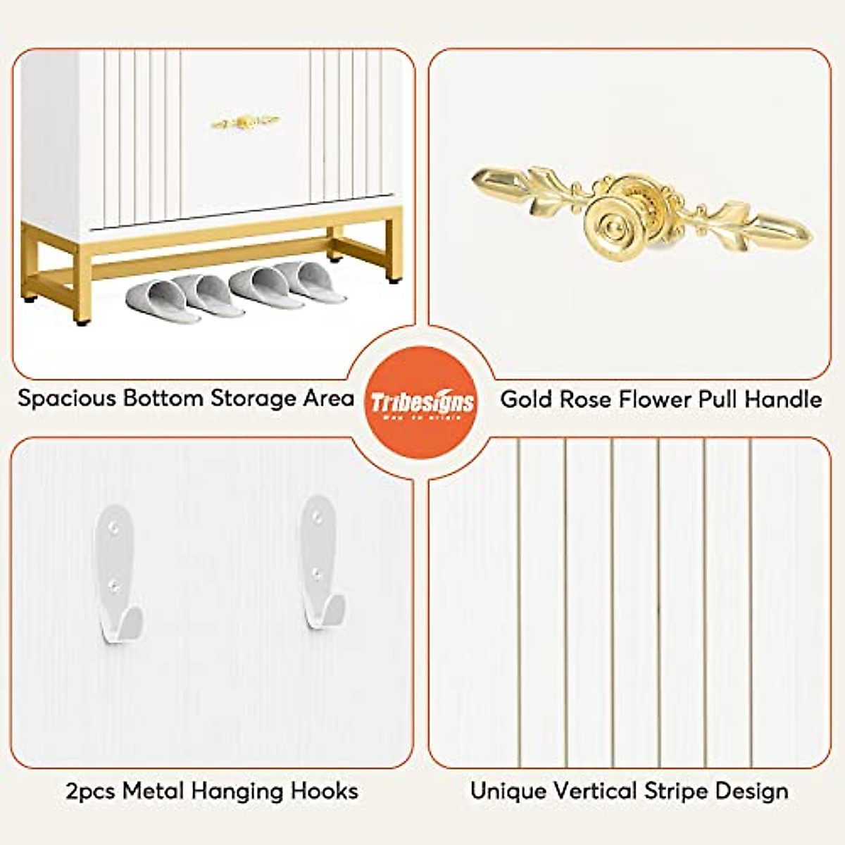 Tribesigns Shoe Cabinet with 3 Flip Drawers, Modern 18-24 Pair Shoe Rack Organizer with 2 Hanging Hooks, Freestanding Tipping Bucket Shoe Storage Cabinet for Entryway