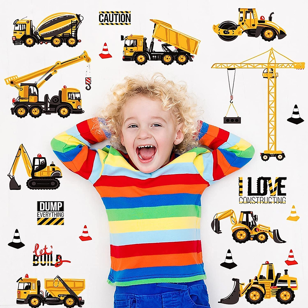 AIYANG Construction Vehicles Wall Stickers Truck Digger Tractor Crane Engineering Car Wall Stickers for Boys Bedroom Playroom Construction Decor for Boys Room Decoration