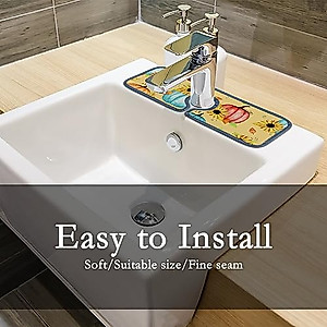 Kitchen Faucet Mat Splash Guard 2 Pieces Hand Drawn Sunflowers Pumpkins Absorbent Faucet Sink for Bathroom Counter,Faucet Counter Water Stains Preventer Drip Catcher