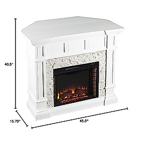 SEI Furniture Merrimack Faux Stone Convertible Electric Corner Fireplace, Fresh White, AMZ8369EF