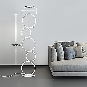 Floor Lamp for Living Room , Modern Ring Style , 24W Standing Lamp for Bedroom , 3 Brightness Levels Dimable with Touch Switch 3000K LED,39 Inches, Tall Lamp For Office, Kids Room, Reading Room(White)