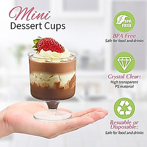 Zezzxu 5 oz Mini Dessert Cups with Spoons, 40 Pack Small Dessert Cups Plastic Footed Wine Glasses for Serving Trifles, Appetizers, Puddings, Mousse, Parfait