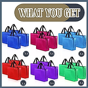 24 Pack Gift Bags Mix Color Set Nonwoven Reusable Shiny Gift Bags with Glossy Finish with Handle Grocery Bags,birthday Bag Favor Bags Goodie Bags for for Party Wedding (13 x 5 x 11 Inches)