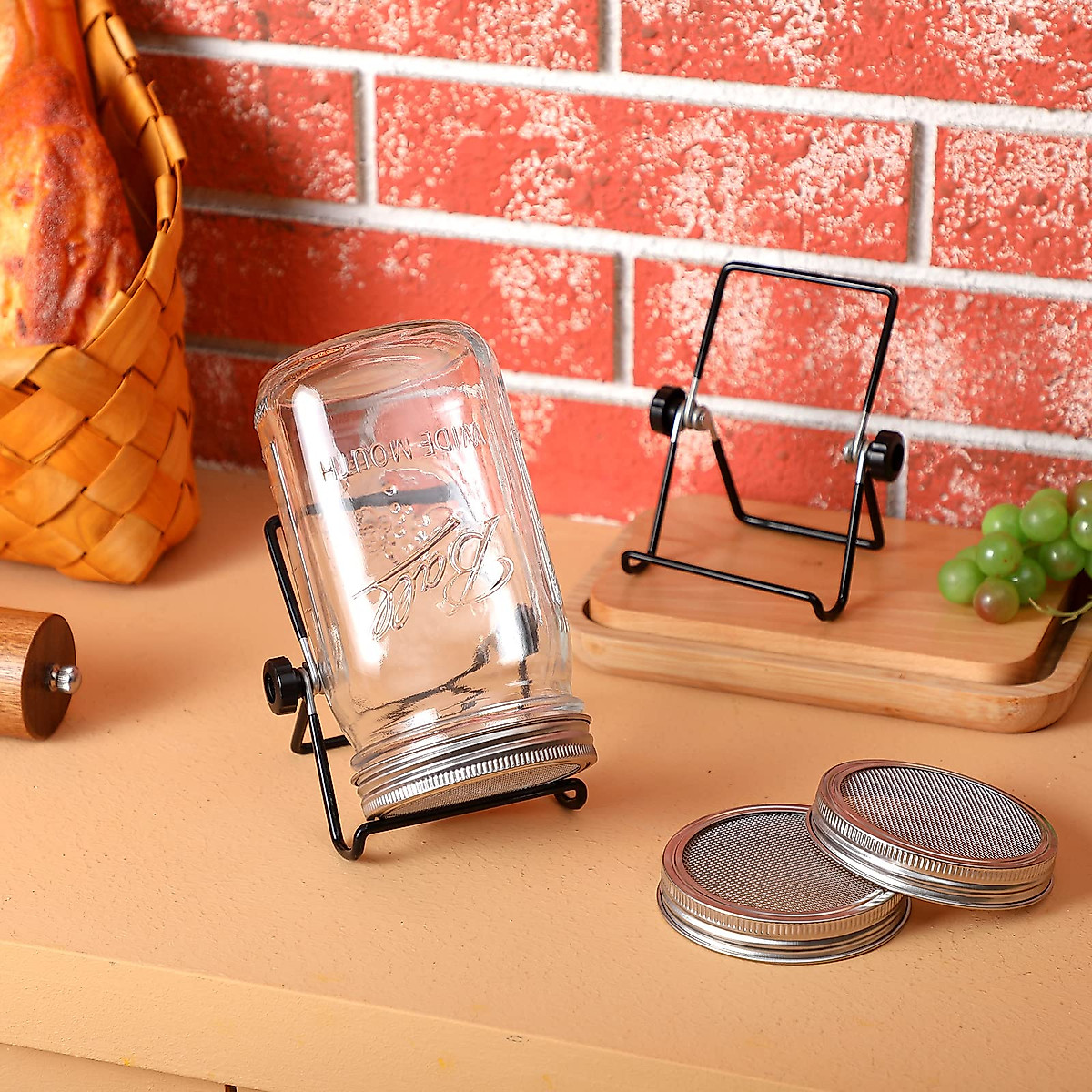 6 Pack Sprouting Lids with Stainless Steel Sprouting Jar Stands, Blackout Sleeves, Sprouting Kit for Wide Mouth Mason Jar, Organic Sprouts