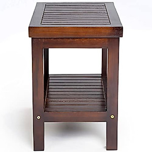 ALA Teak Classic 24 Teak Wood Shower Bath Spa Waterproof Stool Bench with Shelf Brown