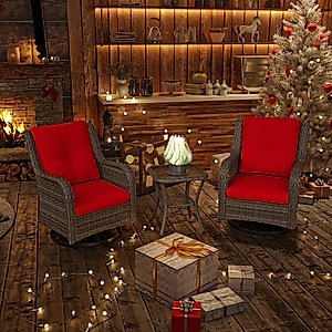 MeetLeisure Outdoor 360 Degree Swivel Rocker Patio Chairs Sets of 2 and Matching Side Table - 3 Piece Patio Wicker Glider Chairs with Olefin Cushions(Mixed Grey/Red)