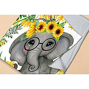 Super Soft Blanket Glasses Elephant and Sunflower Light Weight Throw Quilt Comfy Fluffy for Bed Sofa Suitable All Seasons 80"X60" for Adult Large