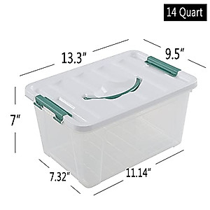 Ggbin 6-Pack 14 Quart Latching Box with Handle, Clear Plastic Storage Bin