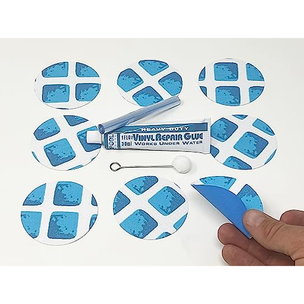 Underwater Pool Repair kit for Frame Set and Easy Set Pool | Vinyl Glue and Reinforced Patch Material to Match Your Pool | Blue and White Pool Liner Patch kit