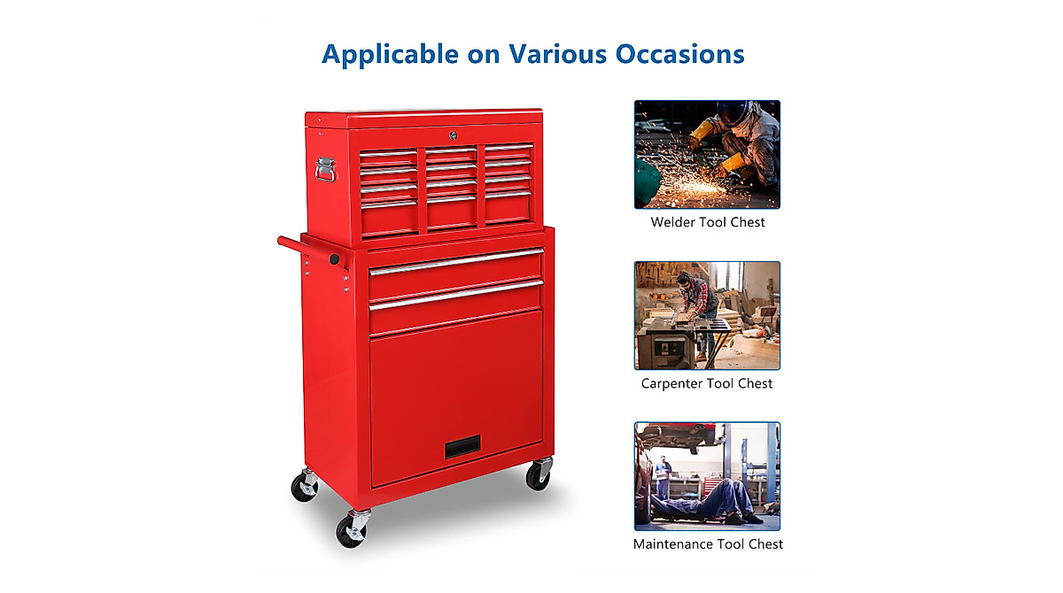 TUFFIOM 8-Drawer Rolling Tool Chest - Detachable & Lockable Storage