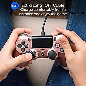 TALK WORKS Long Controller Charging Cable for Playstation 4-10-Foot Long Braided Micro USB Cord Charger Cord for PS4 Controller - Blue-Black, 2 Pack