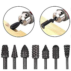 Eyech 10pc 1/8''(3mm) Shank Carbon Steel Rotary Burr Rasp Set Wood Carving File Rasp Drill Bits for DIY Woodworking Wood Carving Polishing Grinding Engraving