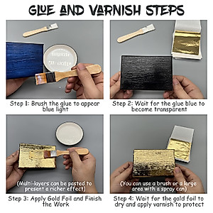 Gold Leaf Kit, Gilding Adhesive 200ml Set, Water Based Adhesive and Protective Varnish Whit Gold Leaf Sheet 100 pc, for Craft Supplies, Painting, Resin Arts Furniture and Decoration