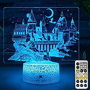 JunHang Harry Gifts Night Light for Kids Hogwarts Castle 3D Illusion Lamp 16 Colors Changing with Remote Control Cool Stuff Magic Gifts for Boys Girls Christmas Birthday