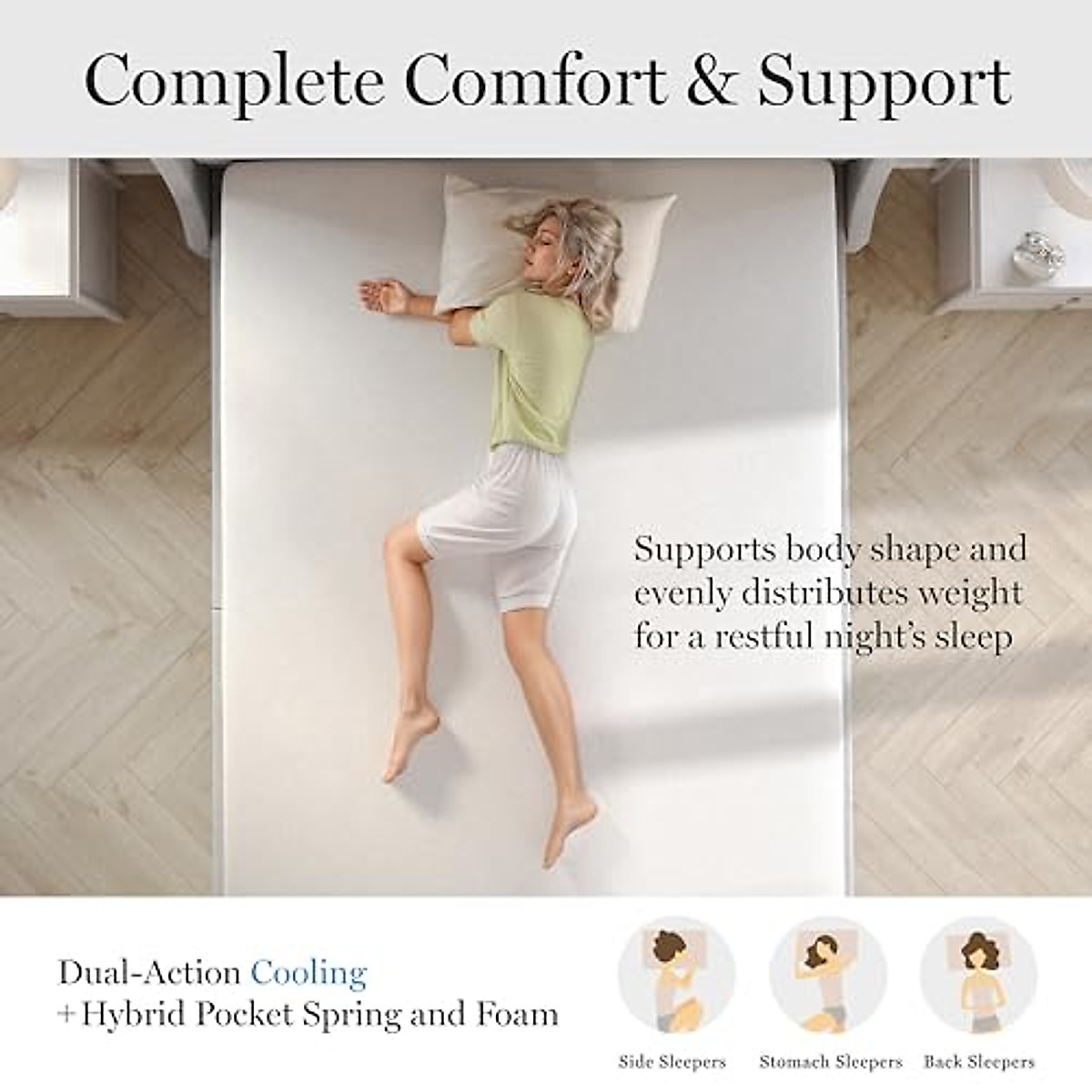 Martha Stewart SleepComplete Queen Mattress in a Box, Medium-Firm Pocket Spring and Foam Hybrid Mattress, Dual-Action Cooling, 5-Zones, Coolweave Cover,12", White