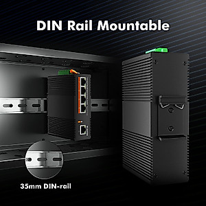 MokerLink 5 Port PoE Gigabit Industrial DIN-Rail Ethernet Switch, 14Gbps Switching Capacity, IP40 Rated Network Switch (-40 to 185°F), with UL Power Supply