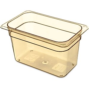 Carlisle FoodService Products Storplus High Heat Food Pan Steam Table Pan, Chafing Pan with Spoonable Corners for Catering, Buffets, Restaurants, High Heat Plastic, 1/4 Size 6 Inches Deep, Amber