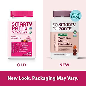 SmartyPants Organic Women's Multivitamin Gummies: Biotin, Probiotics, Methylfolate, Omega 3 (ALA), Vitamin D3, C, Vitamin B12, B6, Vitamin A, K & Zinc, Gluten Free, 120 Count (30 Day Supply)