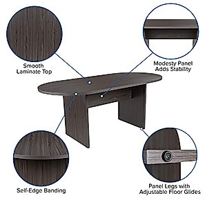 Flash Furniture 5 Piece Rustic Gray Oval Conference Table Set with 4 Black and Chrome LeatherSoft Executive Chairs