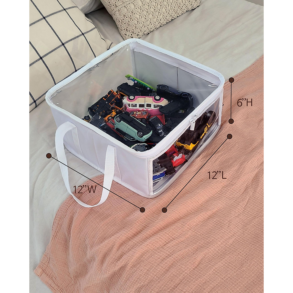 holay 2 Pack 12''x12''x6'' Storage Bins [White] 13L Capacity PVC Boxes Transparent Lid Handles - Durable Foldable - Multi Purpose Toy, Clothes, Blocks Organizer for Kids, Toddlers, Playroom[Medium]