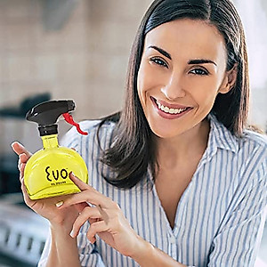 Evo Oil Sprayer Evo Glass Trigger Sprayer Bottle, Non-Aerosol for Olive Cooking Oils, 6-Ounce Capacity, 6 oz, Yellow/Black/Red