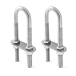 QWORK Marine Boat Stern Eye Tie Down U Bolt, 2 Pack, 3/8" Dia, 3-1/2" Thread Length, Stainless Steel