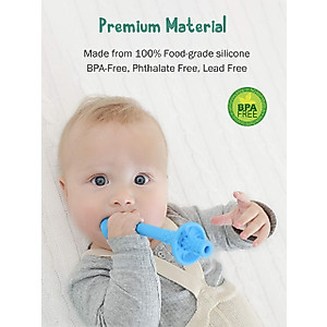 Giftty Teething Tube with Safety Shield Baby Hollow Teether Sensory Toys Gum Massager, Food-Grade Silicone for Infant 3-12 Months Boys Girls, 1 Pair with 4 Cleaning Brush Included (Emerald+Blue)