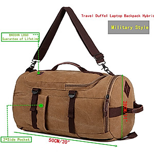 Baosha Canvas Weekender Travel Duffel Backpack Hybrid Hiking Rucksack Laptop Backpack for Outdoor Sports Gym HB-26(Coffee)
