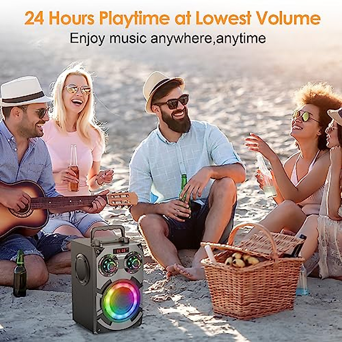 Portable Loud Bluetooth Speakers with Subwoofer, 80W Peak Powerful Large boombox Bluetooth Wireless with Stereo Sound, FM Radio, EQ, Remote, LED Lights, for Home Outdoor Party Holiday Birthday Gifts