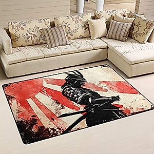 linomo Area Rug Japanese Samurai Floor Rugs Doormat Living Room Home Decor, Carpets Area Mats for Kids Boys Girls Bedroom 31 x 20 Inches