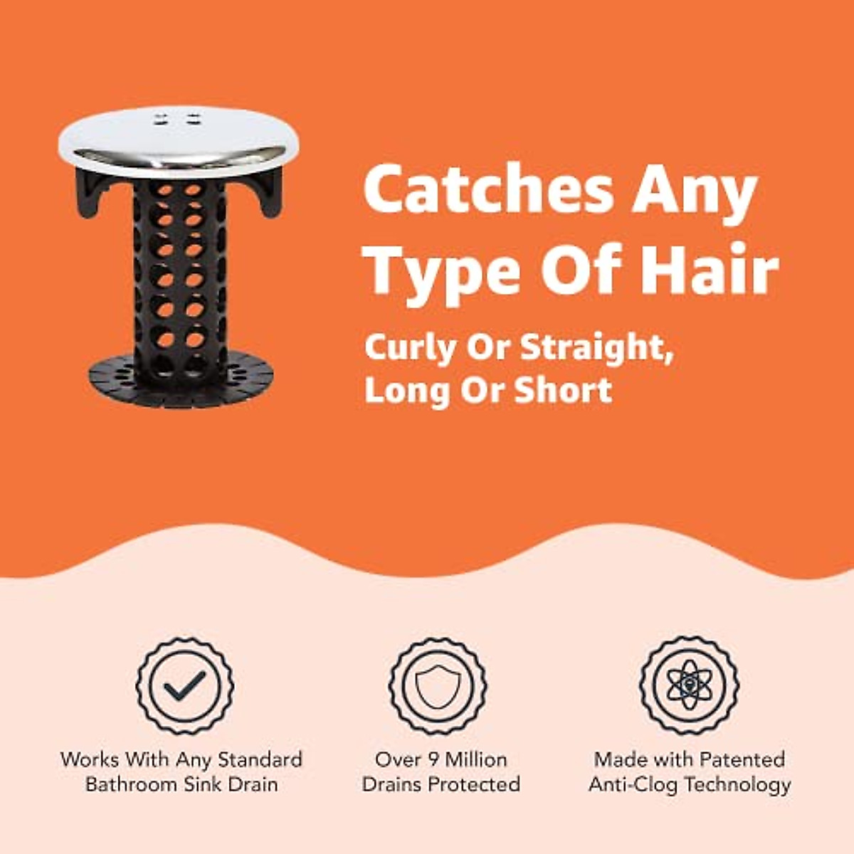 SinkShroom Chrome Edition Revolutionary Bathroom Sink Drain Protector Hair Catcher, Strainer, Snare, Black