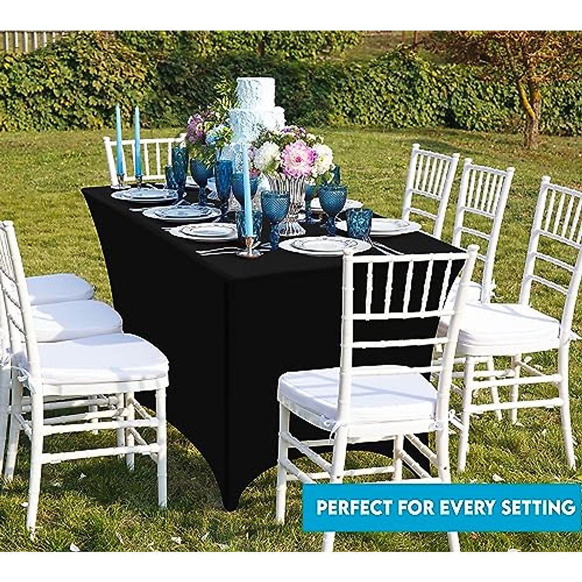 Utopia Kitchen Spandex Tablecloth 1 Pack [6FT, Black] Tight, Fitted, Washable and Wrinkle Resistant Stretch Rectangular Patio Table Cover for Event, Wedding, Banquet & Parties [72Lx30Wx30H Inch]