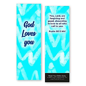 God Loves You, Psalm 86:5, Bulk Pack of 25 Christian Bookmarks for Kids, Childrens Bible Verse Book Markers, Sunday School Prizes with Memory Verses, Scripture Gifts for Kids & Youth